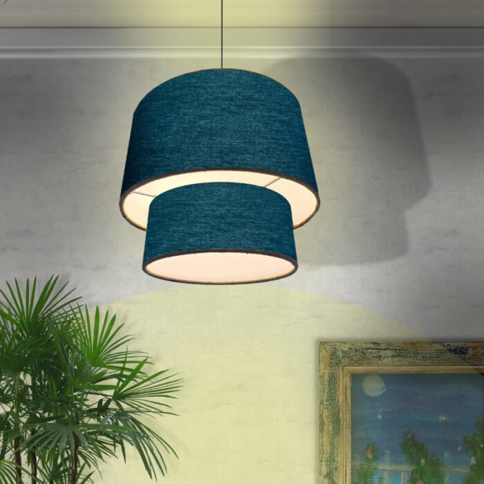 Dual Layer hanging lamp shade with beige textured fabric | Woodooz Home ...