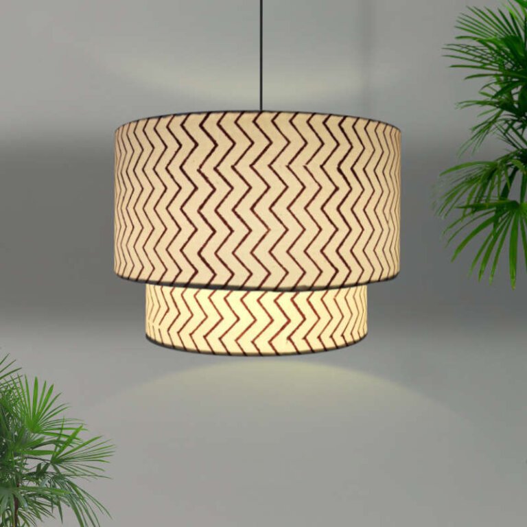 Dual Layer hanging lamp shade with beige textured fabric | Woodooz Home ...