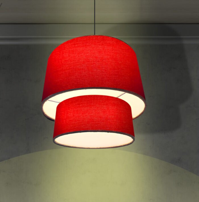 Dual Layer hanging lamp shade with plain red fabric | Woodooz Home Decor®