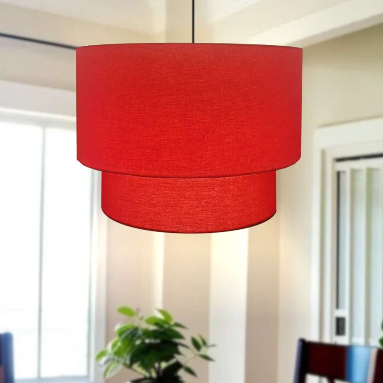 Dual Layer hanging lamp shade with plain red fabric | Woodooz Home Decor®