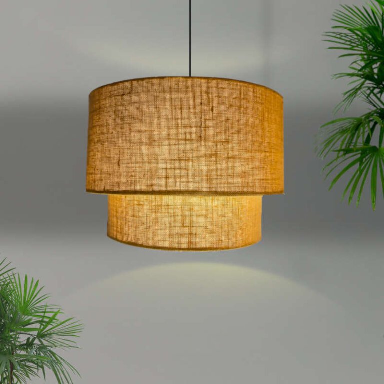 Dual Layer hanging lamp shade with beige textured fabric | Woodooz Home ...
