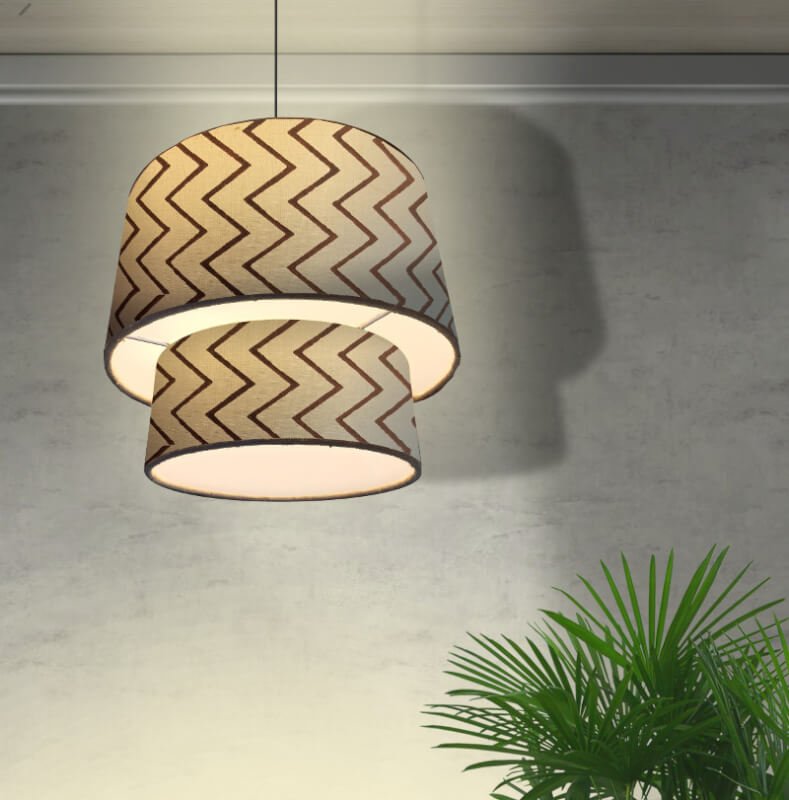 Dual Layer hanging lamp shade with chevron design fabric | Woodooz Home ...