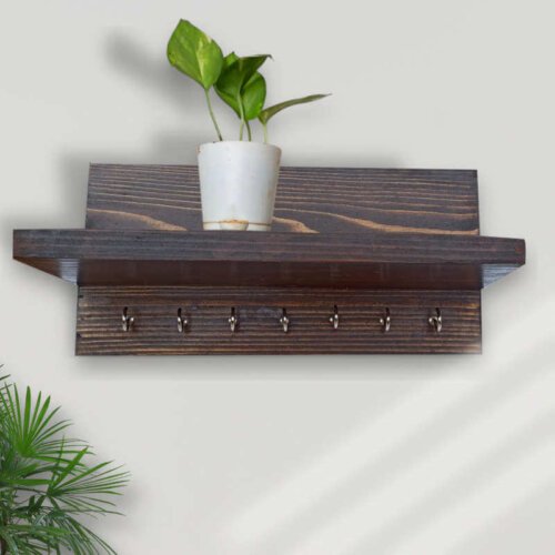 Wooden wall mount key holder with shelf | Spice up the decor of your walls